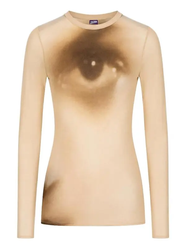 JEAN PAUL GAULTIER Long Sleeve Printed Face Top - Beige