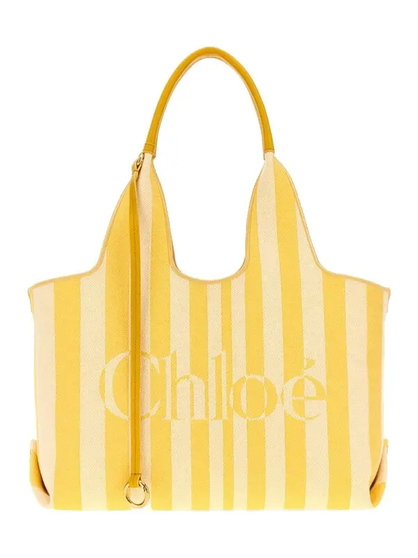 Chloé 37cm Striped Embroidered Canvas Shopping Handbag - Stripped