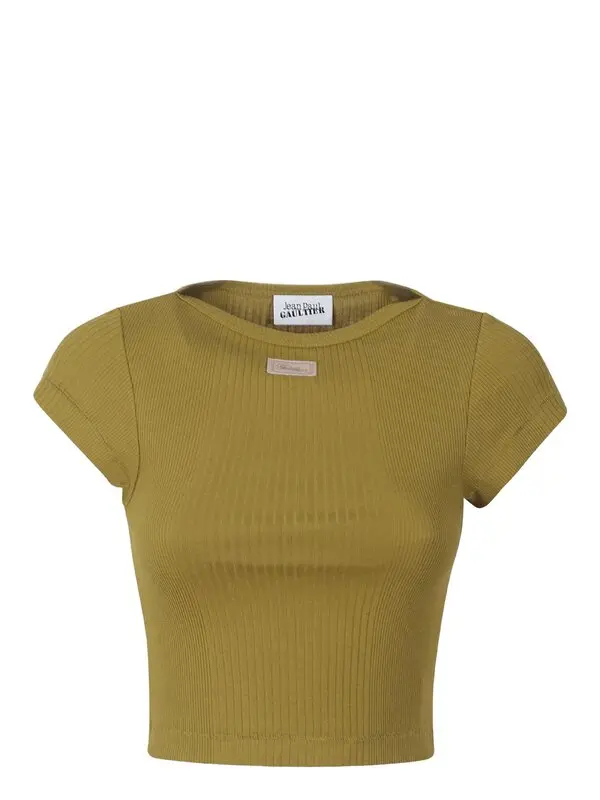 JEAN PAUL GAULTIER Ribbed Cropped Tee With Artistic Touch - Green