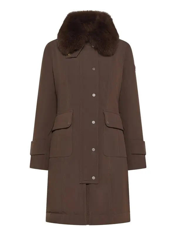 Peuterey Down Coat With Fur Collar - Chicory Coffee