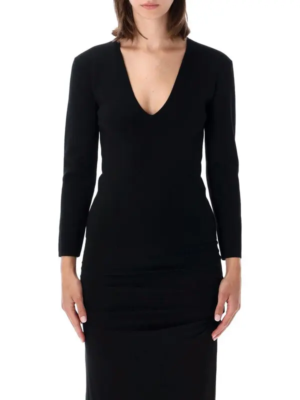 TOTEME Compact Knit V-neck Top, Slim Fit Long Sleeve - Nero