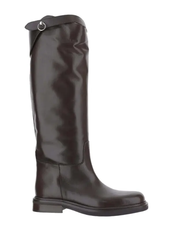 POEVE High Calfskin Boots With Metal Detail And Rubber Sole - Marrone