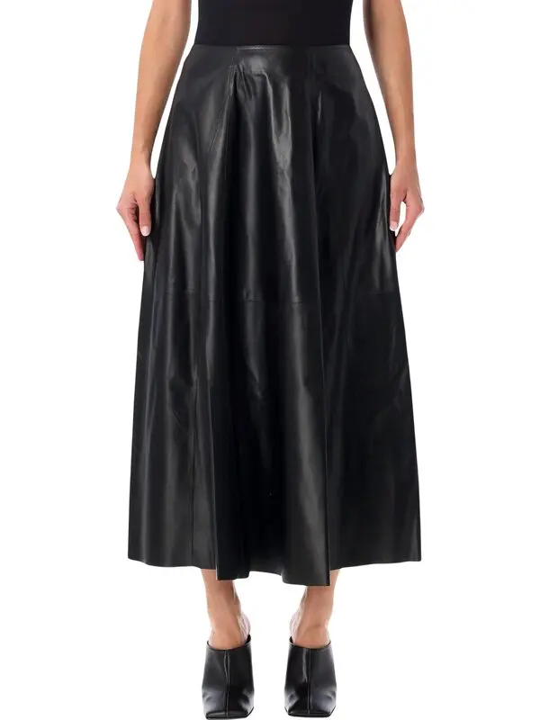 ARMA Eleni Lamb Leather Pleated A-line Maxi Skirt - Nero