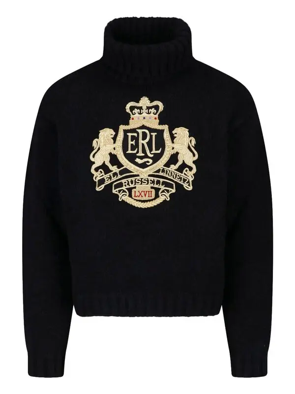 ERL Embroidered Crest Turtleneck Sweater - Black