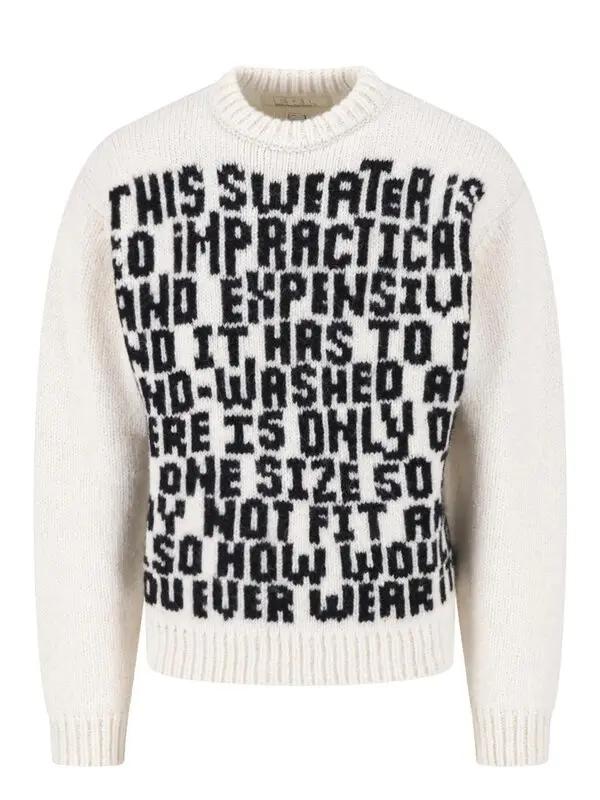 ERL Graphic Knit Crewneck Sweater - White