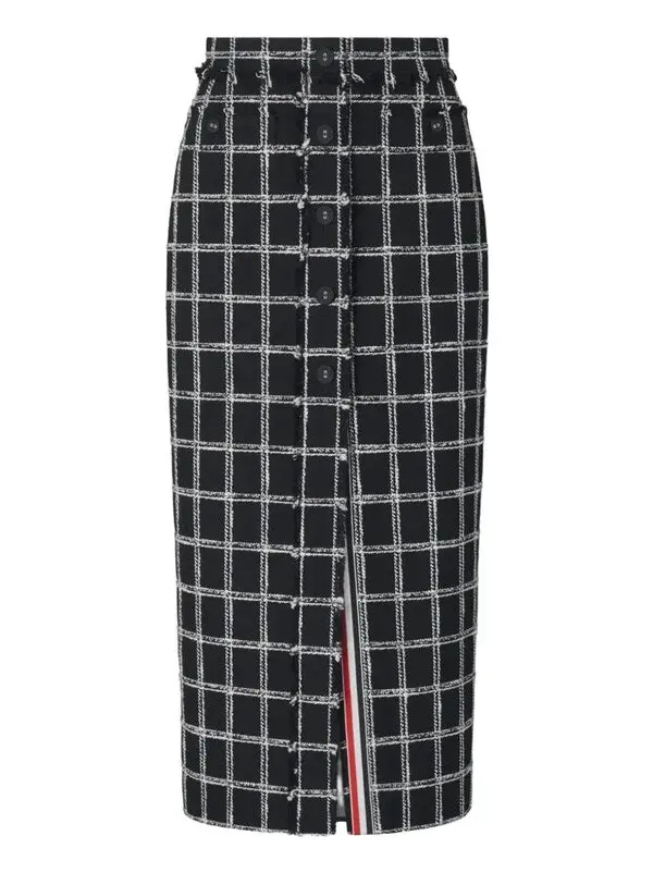 Thom Browne High-waisted Button-front Cardigan With Leather Trim - Black