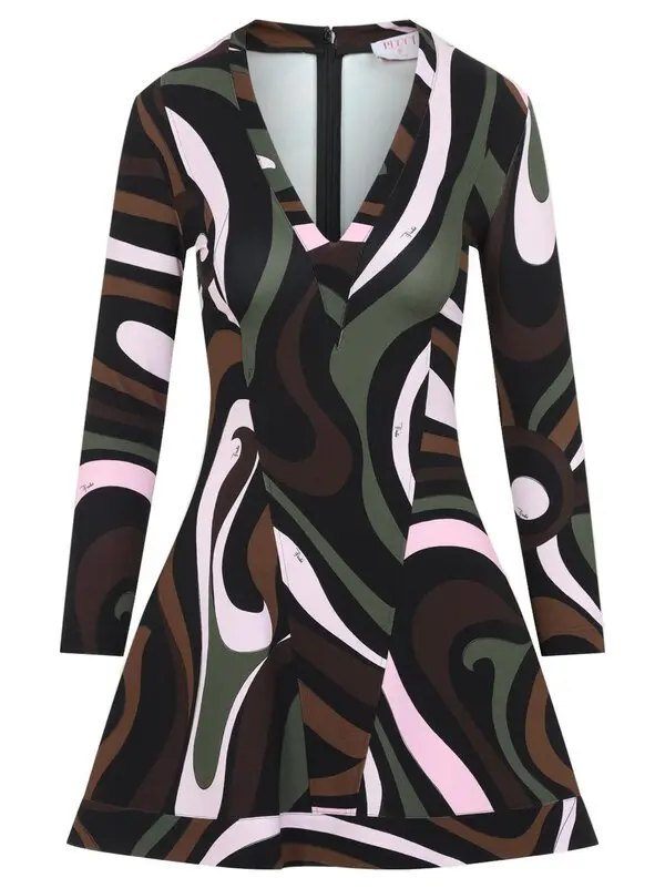 Emilio Pucci Printed Long-sleeve Mini Dress - Multicolour