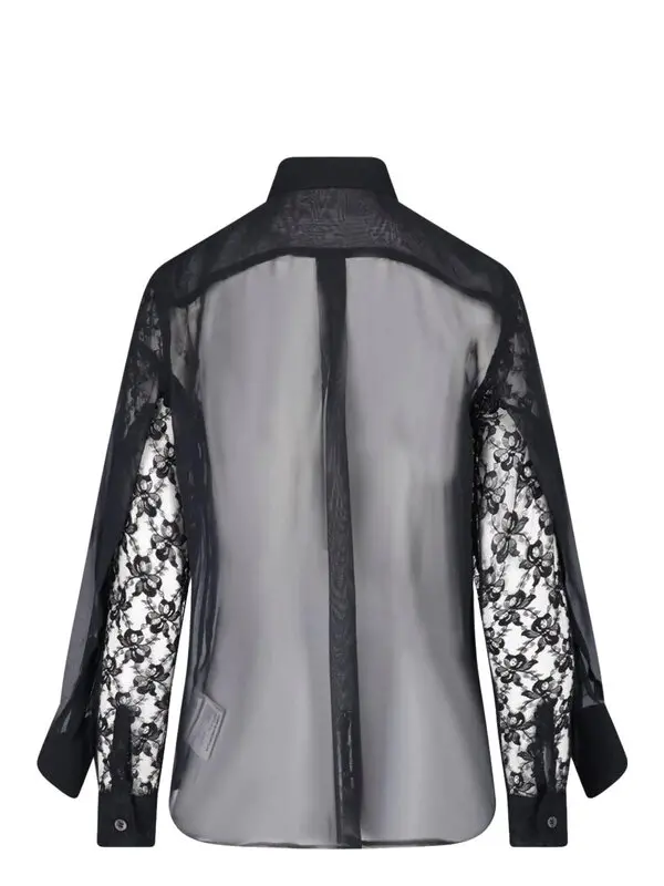 Comme Des Garçons Sheer Lace Sleeve Button-front Shirt - Black