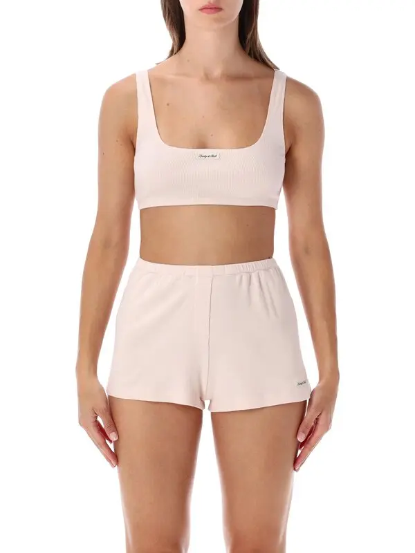 Sporty & Rich Ribbed Square-neck Crop Top - Rosa