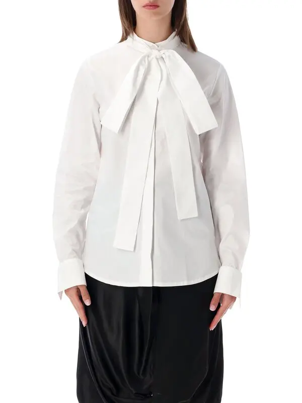 7 For All Mankind Bow-tie Neck Button-up Blouse - Bianco