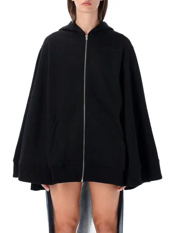 7 For All Mankind Oversized Zip Front Hooded Cape Jacket - Nero