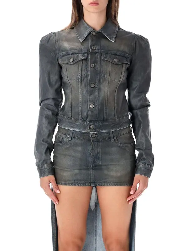 7 For All Mankind Fitted Denim Jacket With Puff Shoulders - Grigio