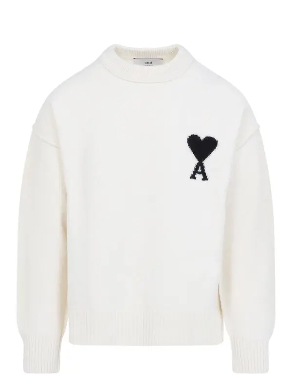 AMI Paris Crewneck Sweater With Contrasted Detail - Ofwhitebck