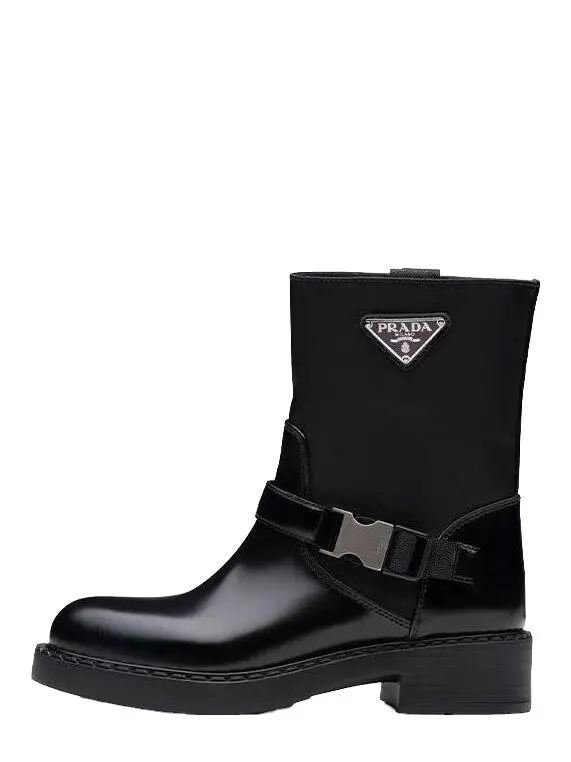 Prada Brushed Leather And Re-nylon Boots - Black