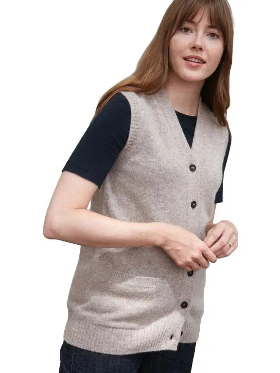 PAUL JAMES Laura Relaxed Fit Sleeveless Cardigan - Cobble