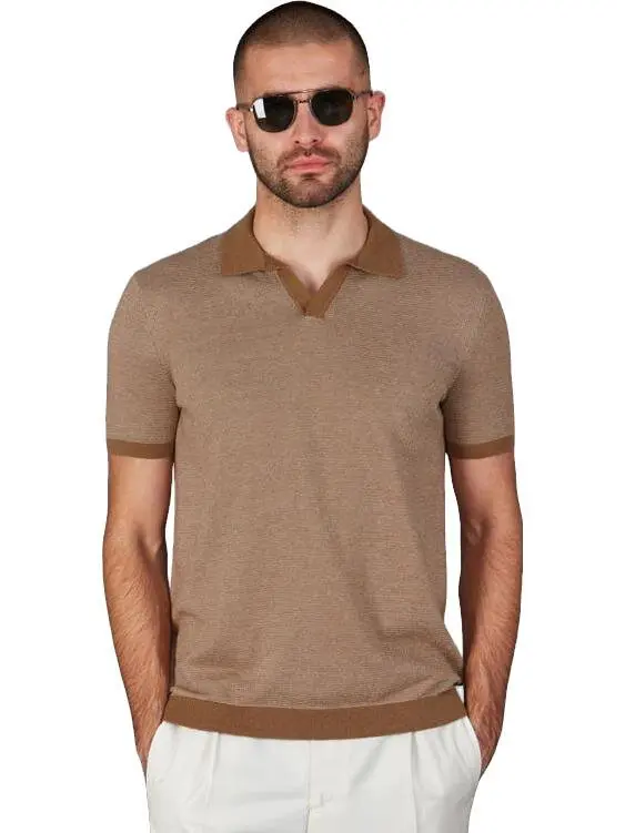 PAUL JAMES Cotton Fishermans Buttonless Polo Shirt - Camel