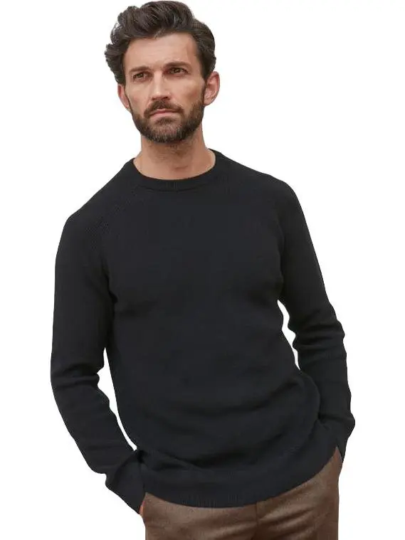 PAUL JAMES Cotton Lightweight Fisherman Rib Sweater - Black