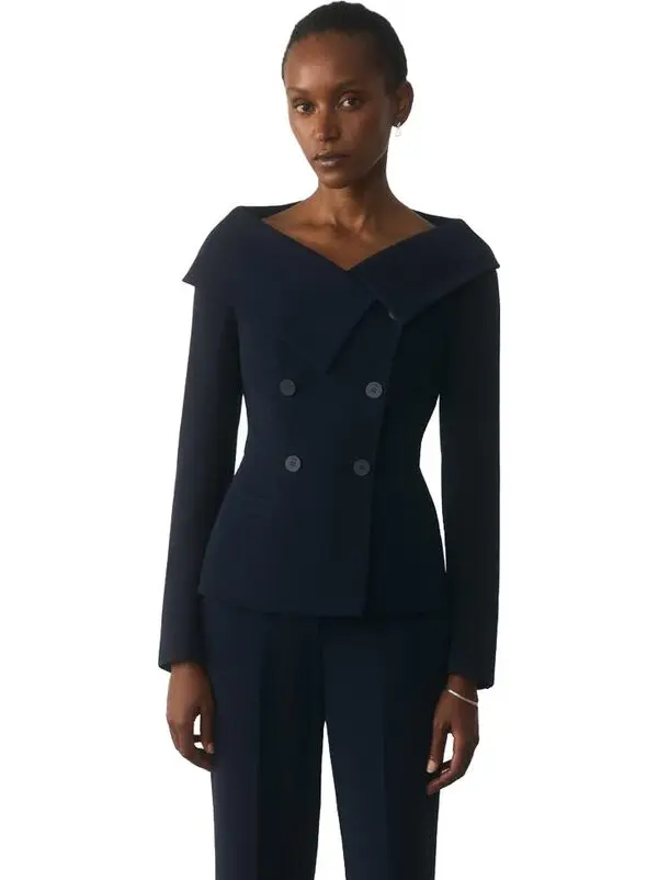 The Fold Lorelli Fold Collar Tailored Blazer - Navy