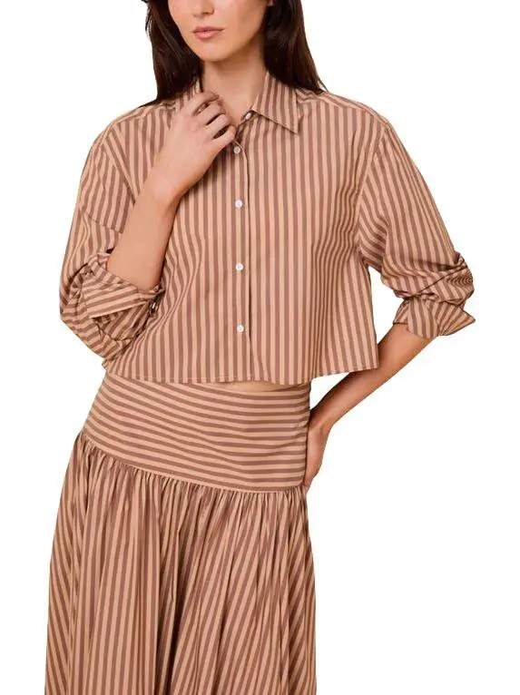 Solid & Striped Avril Cropped Striped Shirt - Walnut Camel