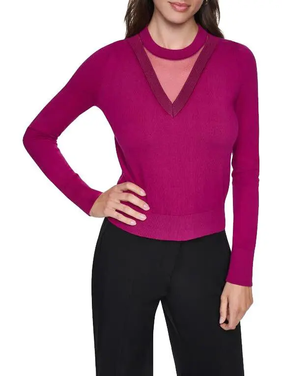 Dkny Mesh Window Crewneck Sweater - Raspberry