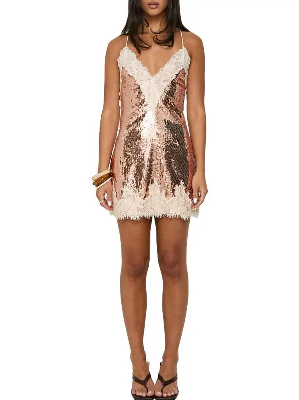 Princess Polly Call My Lover Lace Sequin Minidress - Gold Sequin