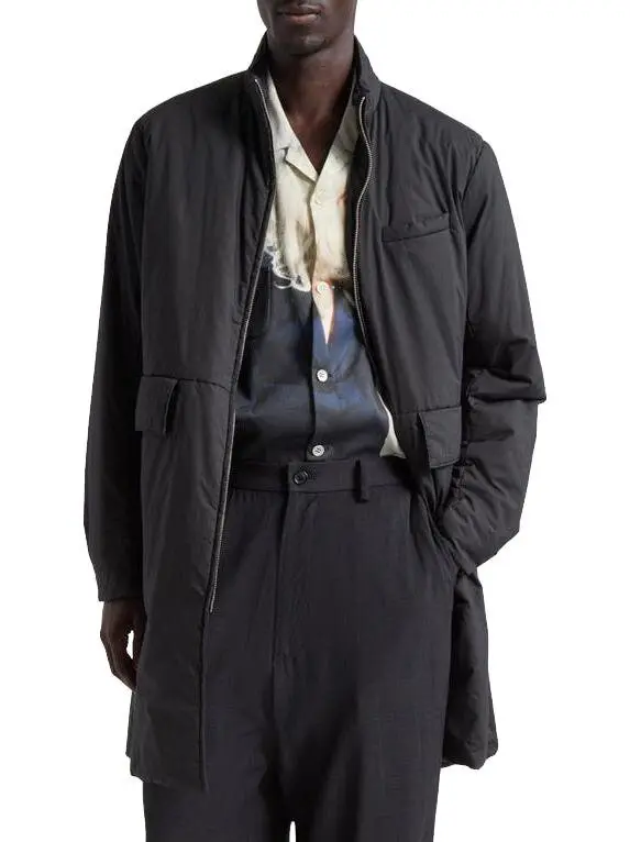 Undercover Leather Trim Insulated Cotton Coat - Black