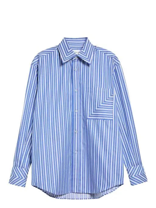 Victoria Beckham Pocket Detail Striped Cotton Shirt - Blue/white