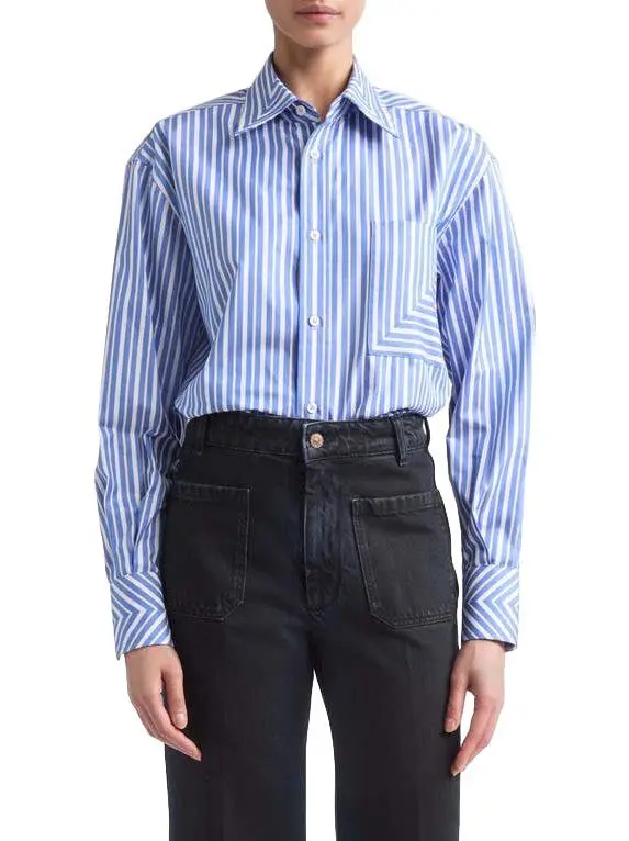 Victoria Beckham Pocket Detail Striped Cotton Shirt - Blue/white