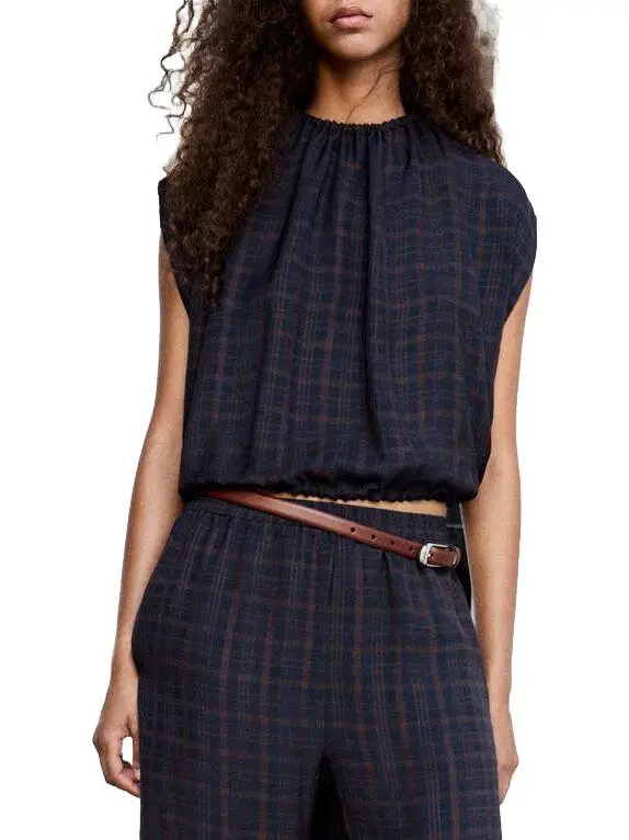 Mango Dara Plaid Sleeveless Top - Blue