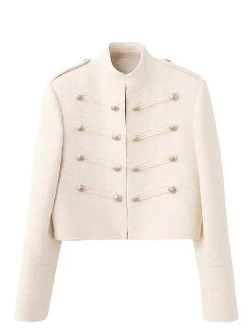 Mango Charlie Frogging Tweed Jacket - Ecru
