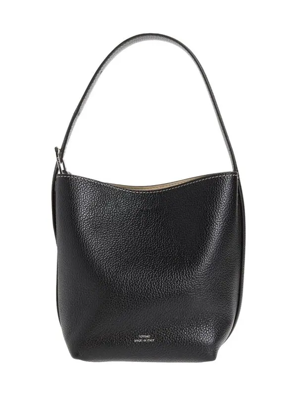 TOTEME Petite Belted Grained Leather Tote - Black
