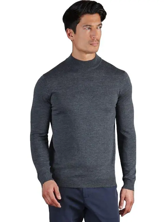 PAUL JAMES Merino Wool Mock Turtleneck Sweater - Charcoal