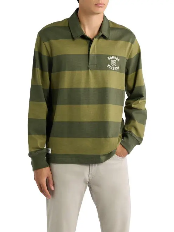 ROWING BLAZERS Harrison Long Sleeve Organic Cotton Rugby Polo - Green