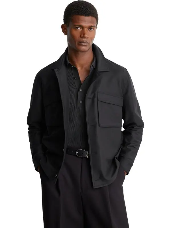 REISS Tracer Cotton-blend Twill Twin-pocket Overshirt - Black