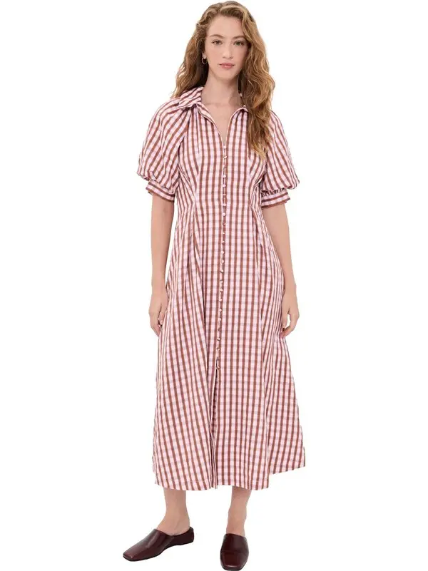 English Factory Gingham Check Midi Dress - Pink Multi