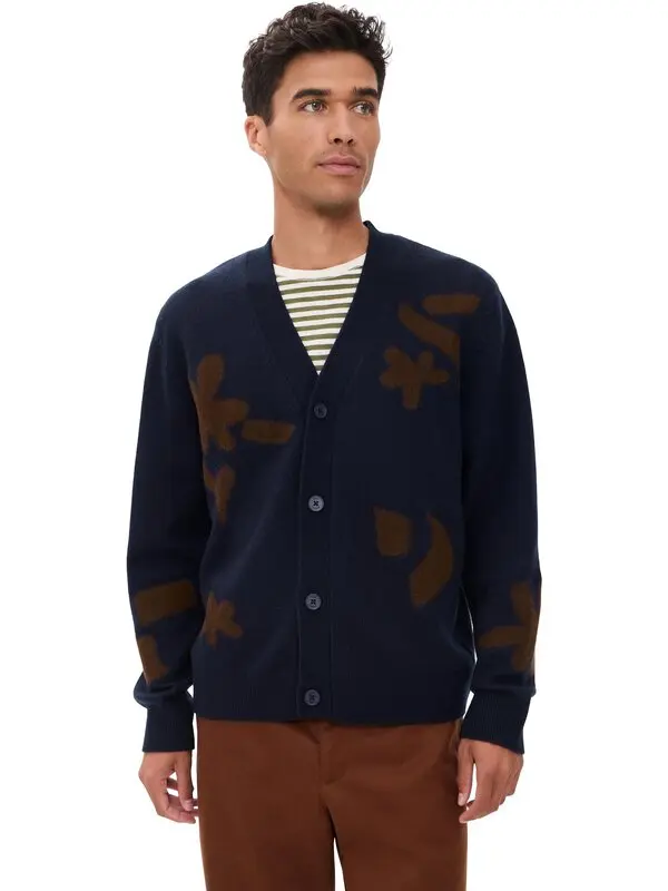 WAX LONDON Walker Felted Applique Cardigan - Navy/brown
