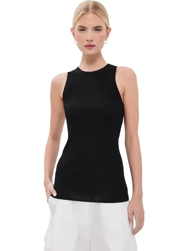 Tibi Feather Weight Ribbed Cut Out Tank - Black