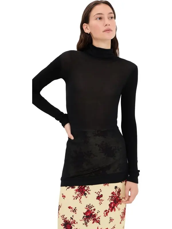 JIL SANDER Long Sleeve Silk Top - Black