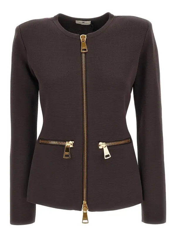 Elisabetta Franchi Cardigan In Maglia Con Zip - Marrone