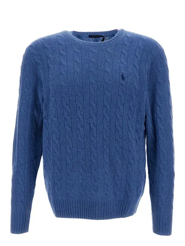 Polo Ralph Lauren Girocollo In Lana E Cashmere A Trecce - Blue