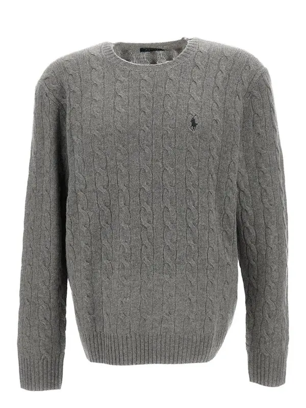 Polo Ralph Lauren Girocollo In Lana E Cashmere A Trecce - Grigio