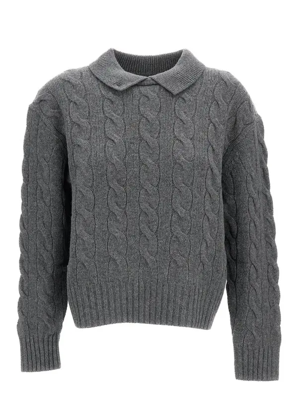 Polo Ralph Lauren Maglia Polo A Trecce In Lana E Cashmere - Grigio