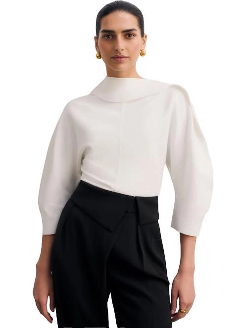 The Fold Riesi Asymmetric Neck Knit Top - White