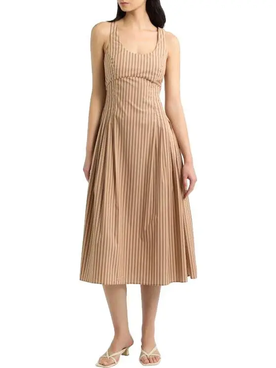 Solid & Striped The Josie Stripe Fit And Flare Dress - Walnut Camel