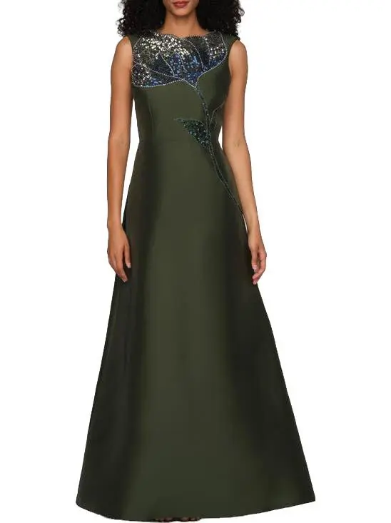 KAY UNGER Charlene Embellished Taffeta Gown - Forest Elf