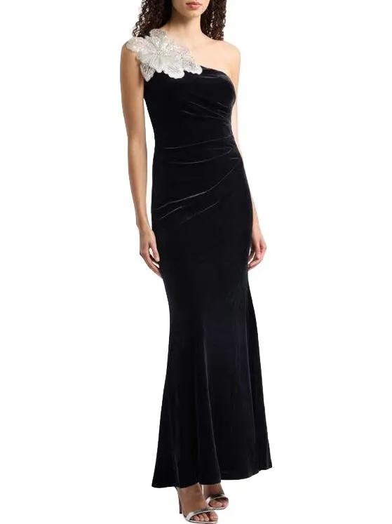 Eliza J One-shoulder Velvet Dress - Black