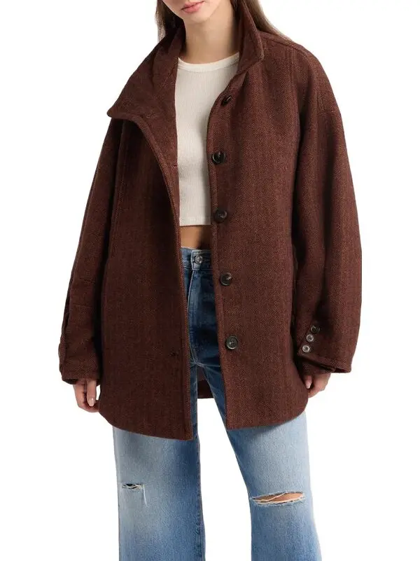 Free People Beau Cocoon Coat - Brown Combo