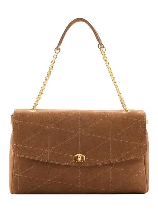 Mango Suede Convertible Shoulder Bag - Medium Brown