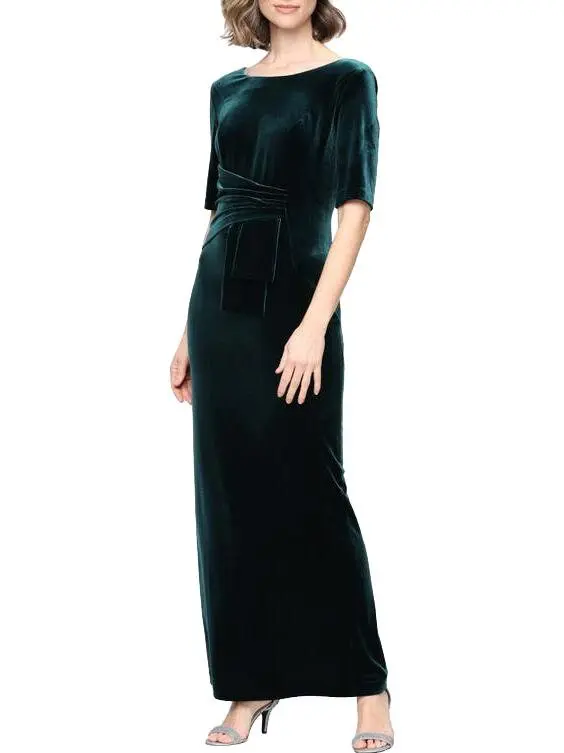 Alex Evenings Stretch Velvet Gown - Forest
