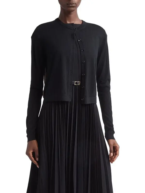 JASON WU Mixed Media Merino Wool & Stripe Cardigan - Black Multi